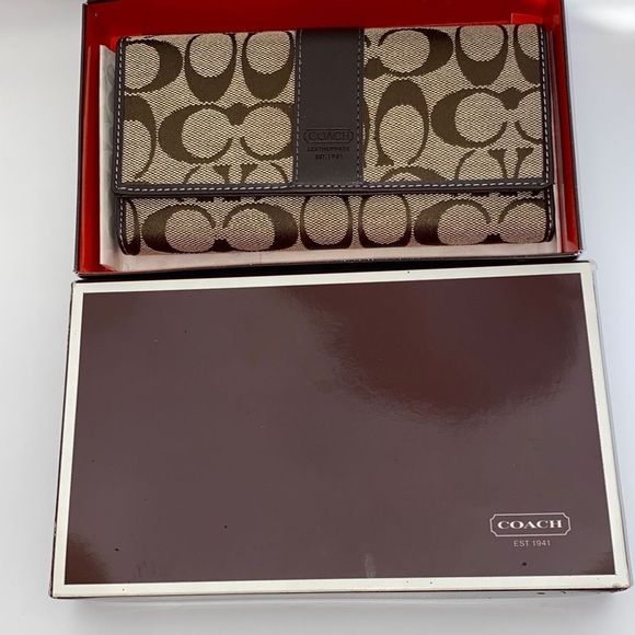 Coach | Bags | Coach Brownhampton Signature Monogram Tri Fold Wallet ...
